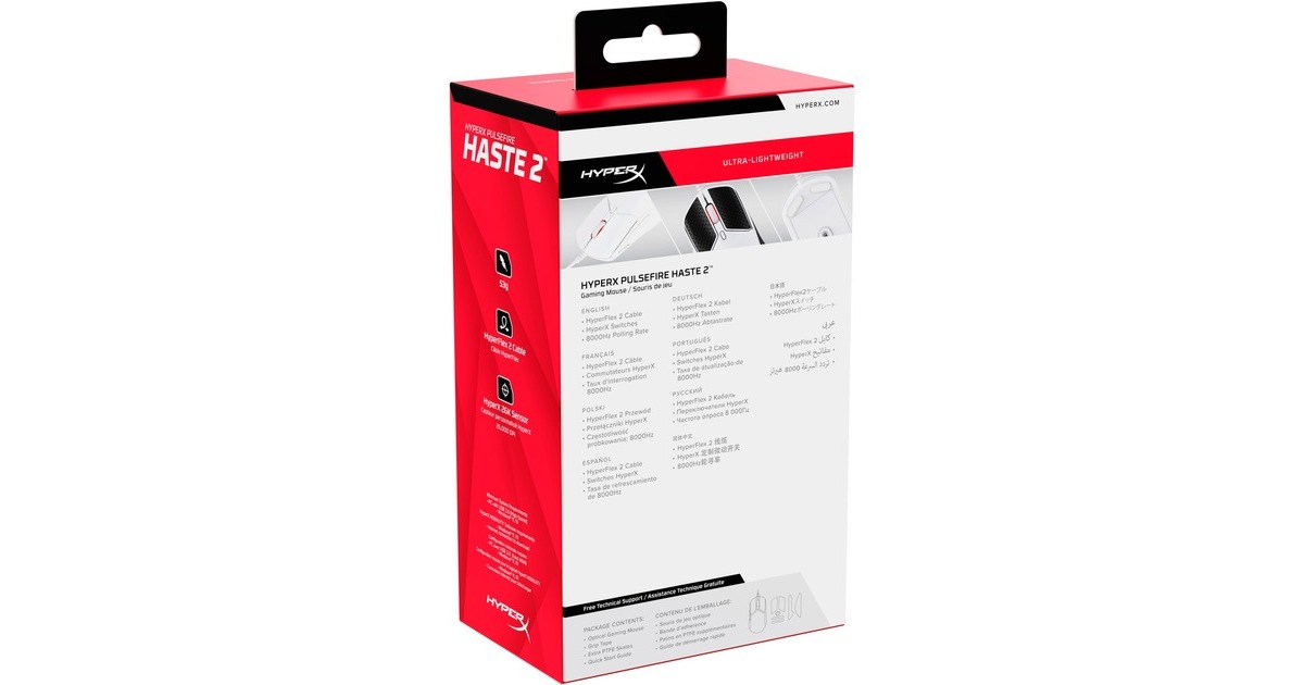 HyperX Pulsefire Haste 2, Souris gaming Blanc, 400 - 26.000 Dpi, RGB LED