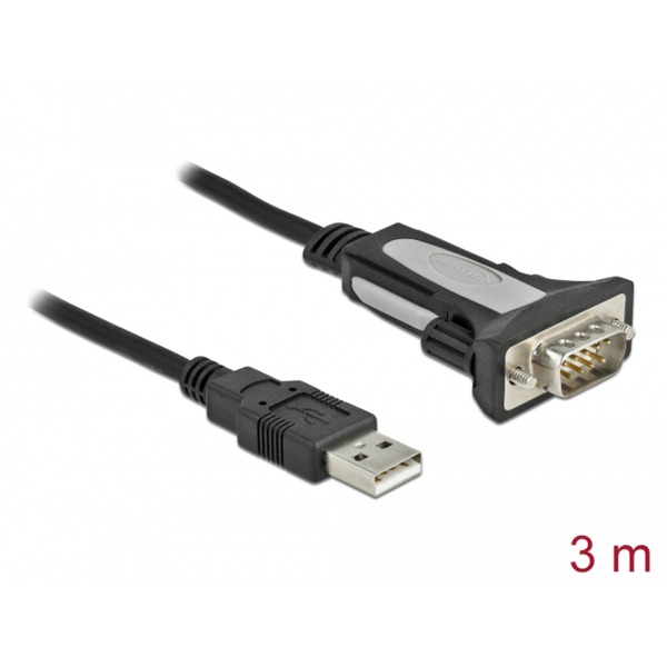 DeLOCK Adaptateur serie USB-A 2.0 > 1x RS-232 DB9 Noir, 3 metres