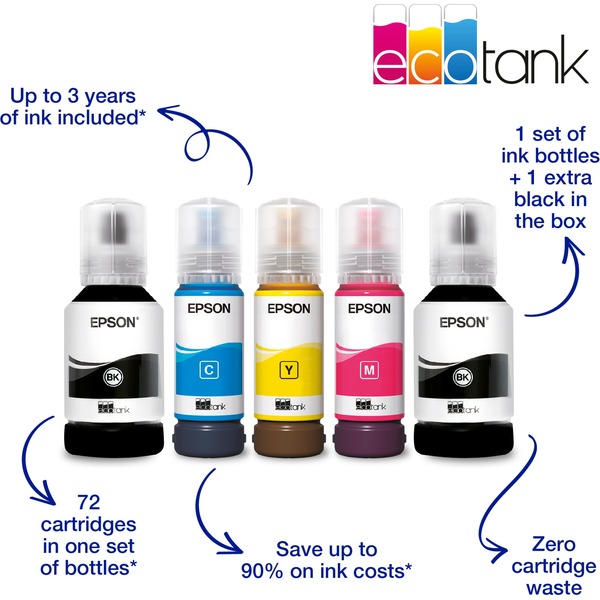 Epson EcoTank ET-4850, Imprimante multifonction Noir, Réservoir d'encre, numérisation, copie ...